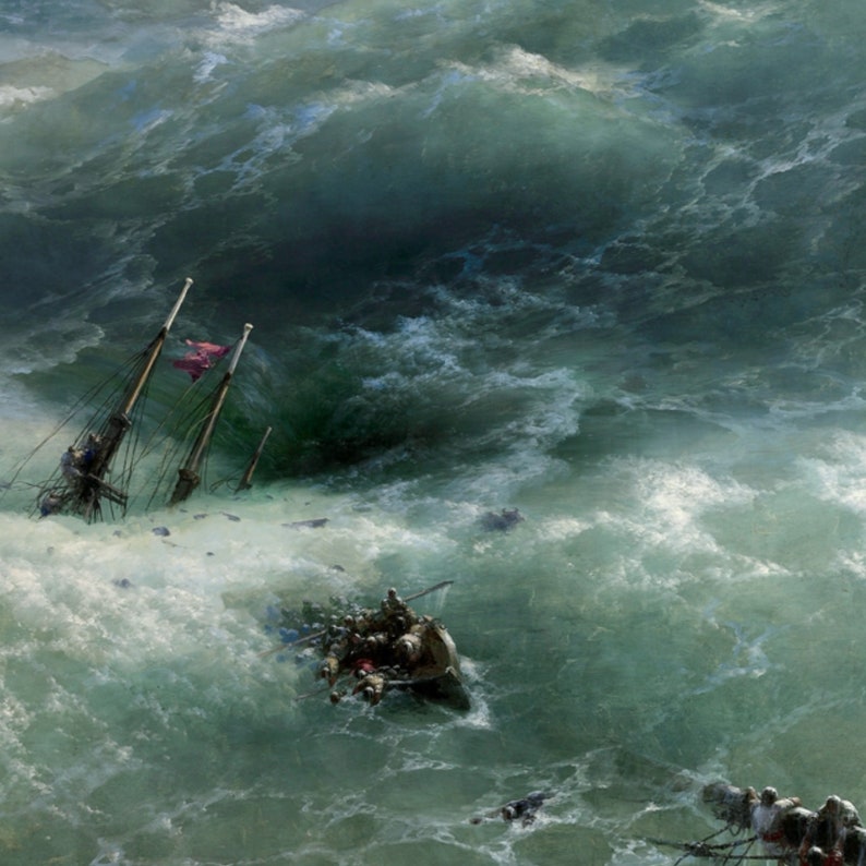 Shipwreck Art, Dark Stormy Sea at Night, Antique Seascape, Antique Art ...