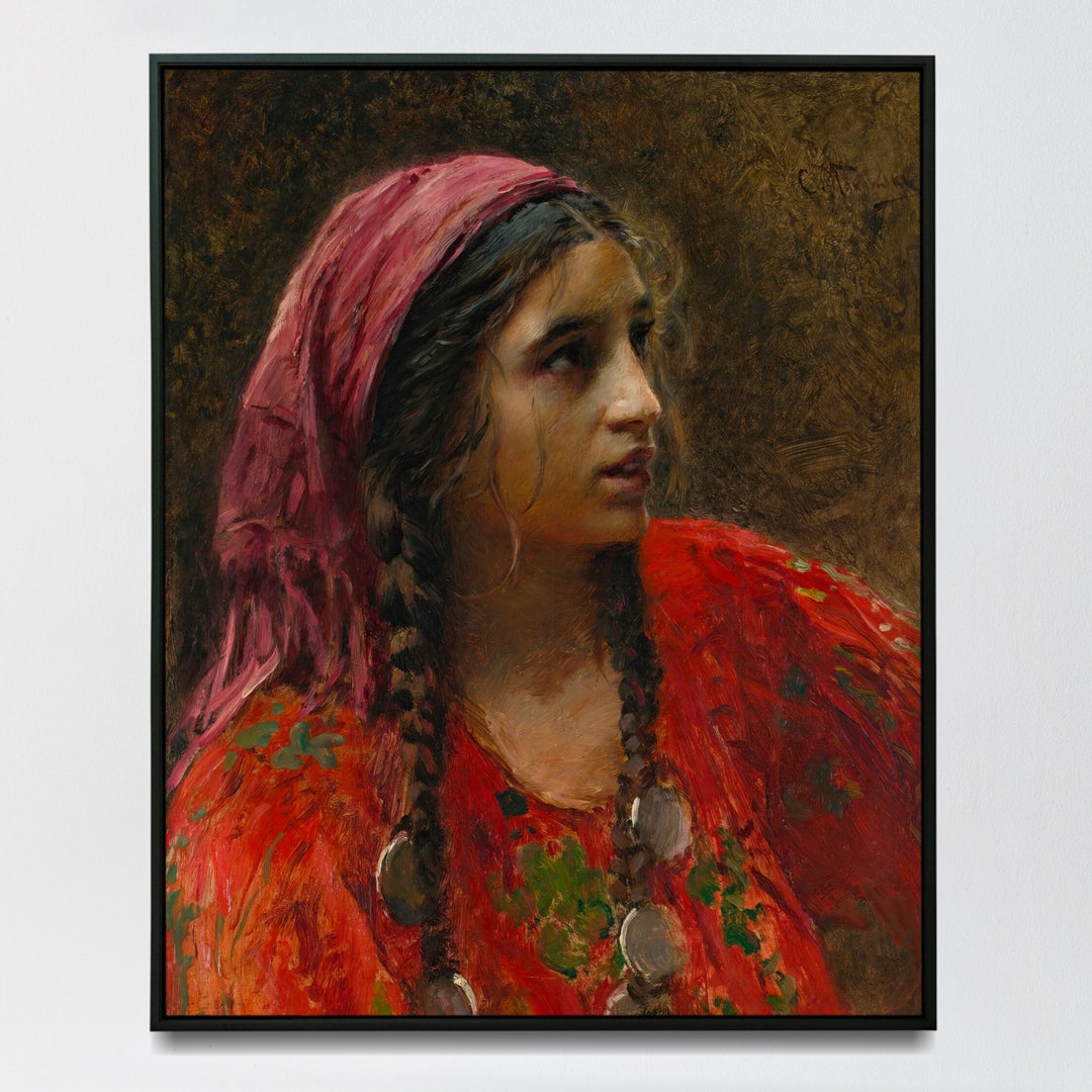 Beautiful Gypsy Girl in Red With Braids, Gypsy Traveller Painting, Roma ...