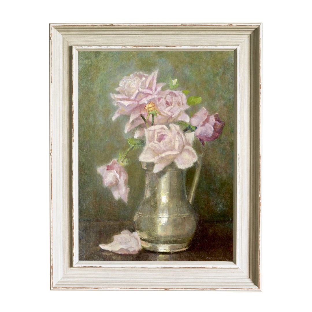 Shabby Chic Pink Roses Art Print, Light Pink Flowers Still-life, Floral ...