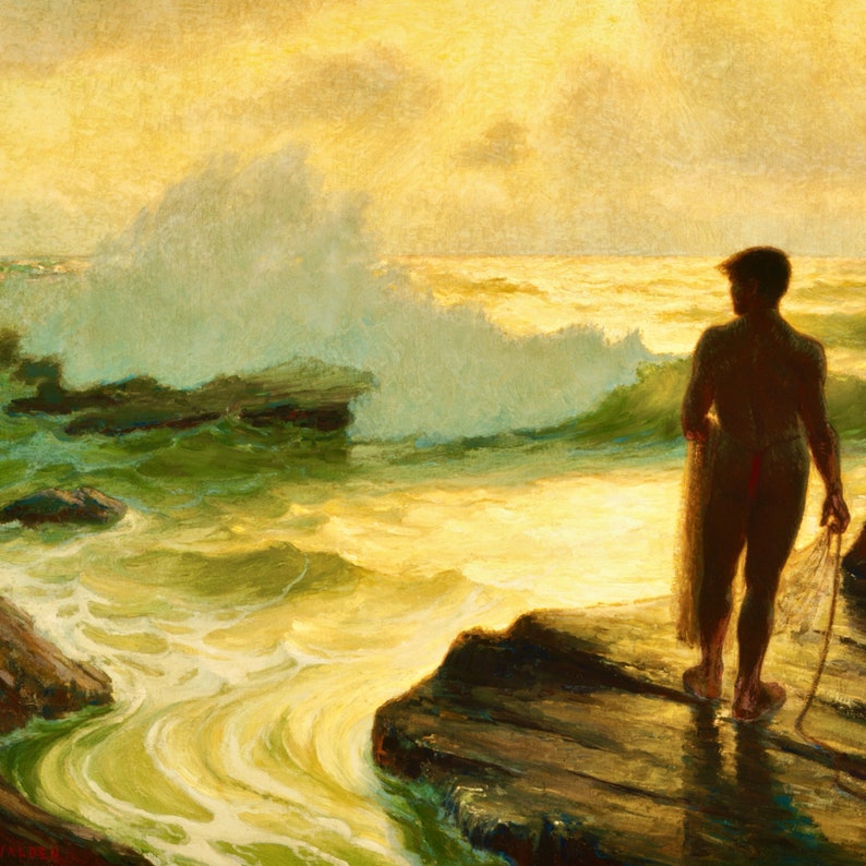 Hawaiian Fisherman, Vintage Hawaiian Art, Hawaii Art Print, Hawaiian ...