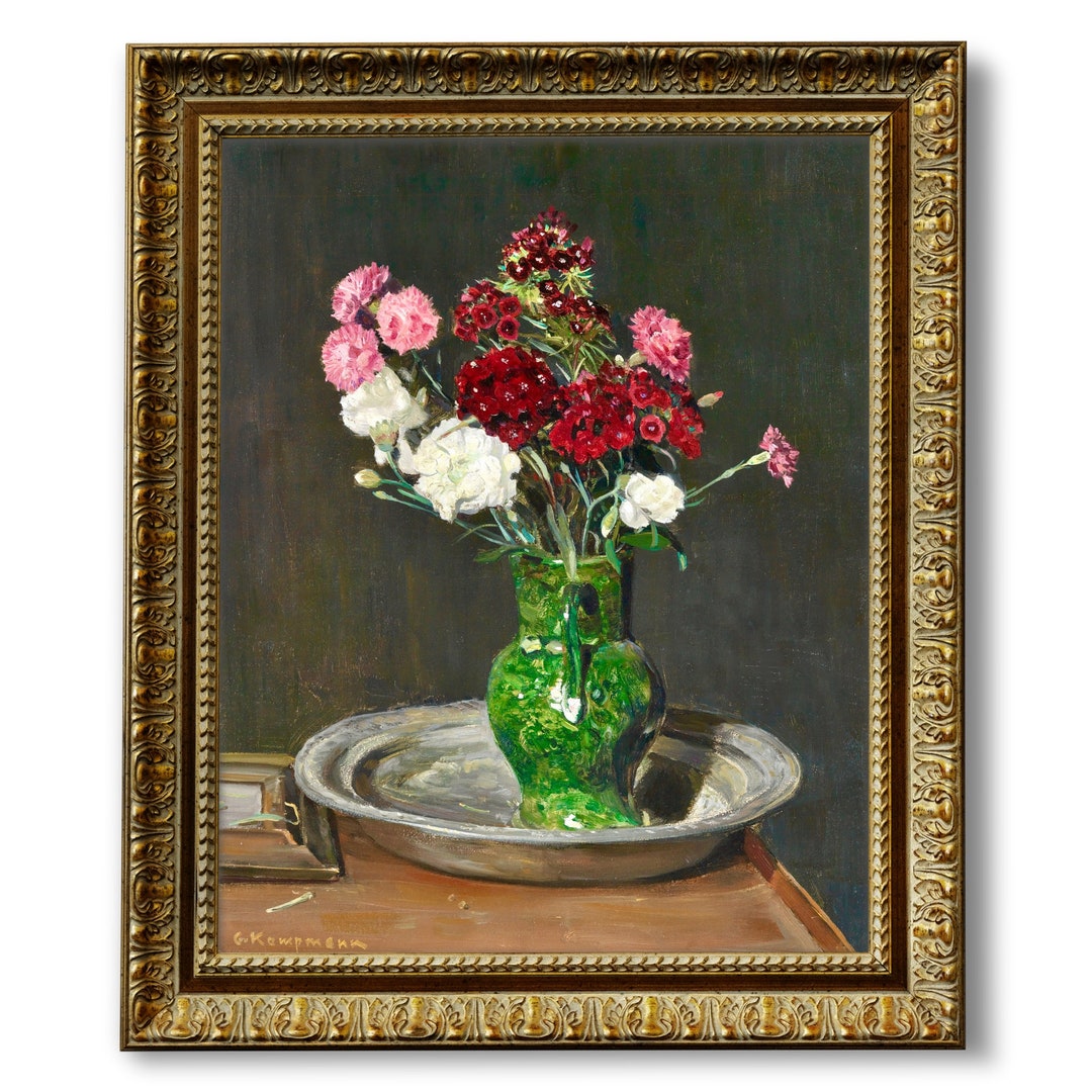 Carnation and Dianthus Still Life, Reproduction Antique Flower Art ...