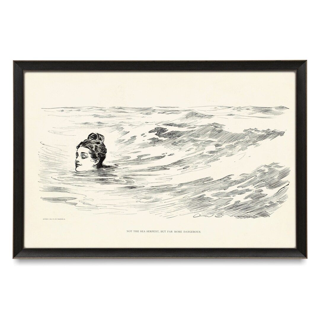 Swimming Lady 19th Century Pen and Ink Illustration, Gibson Girl ...