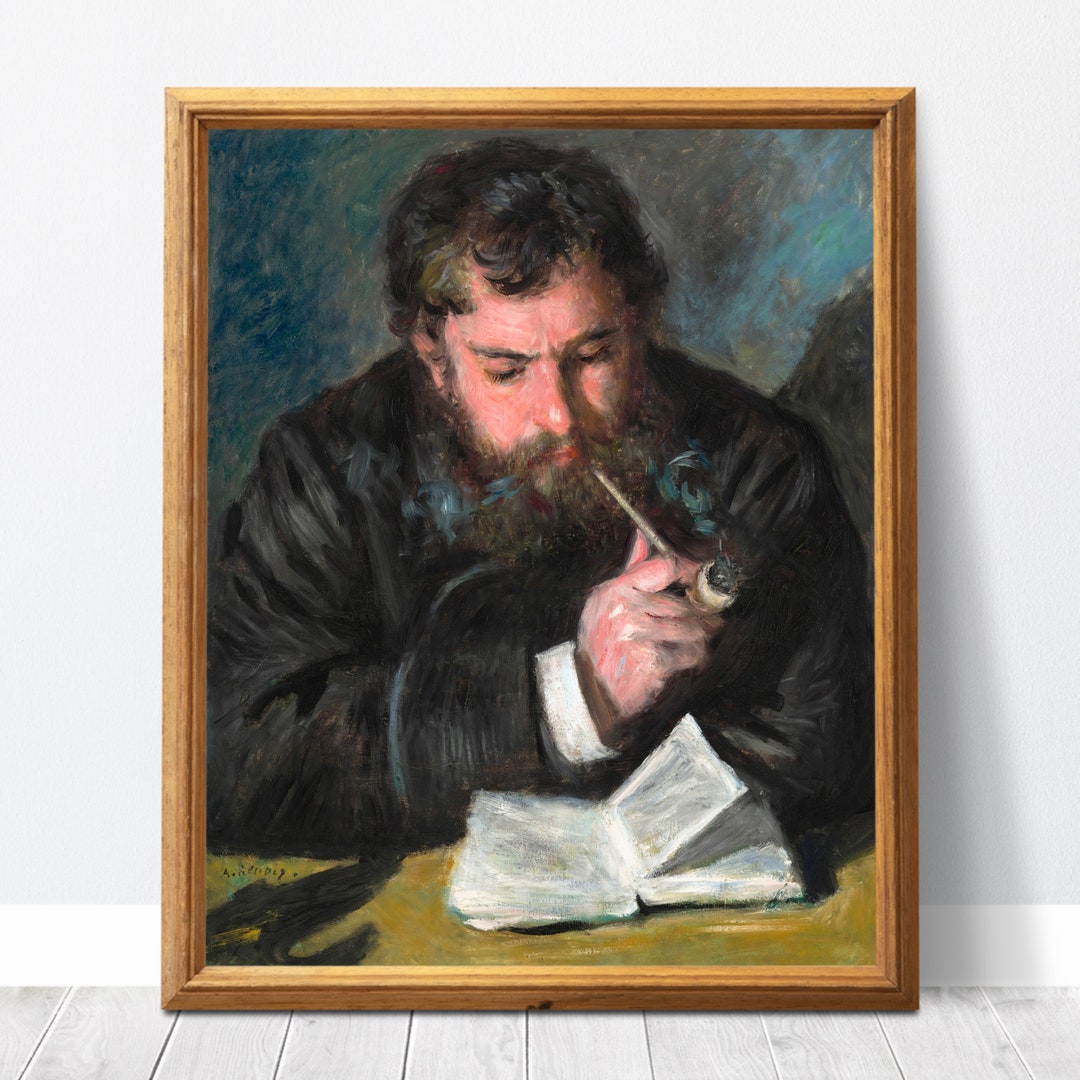 Painting of Claude Monet Reading a Book and Smoking a Pipe, Auguste ...