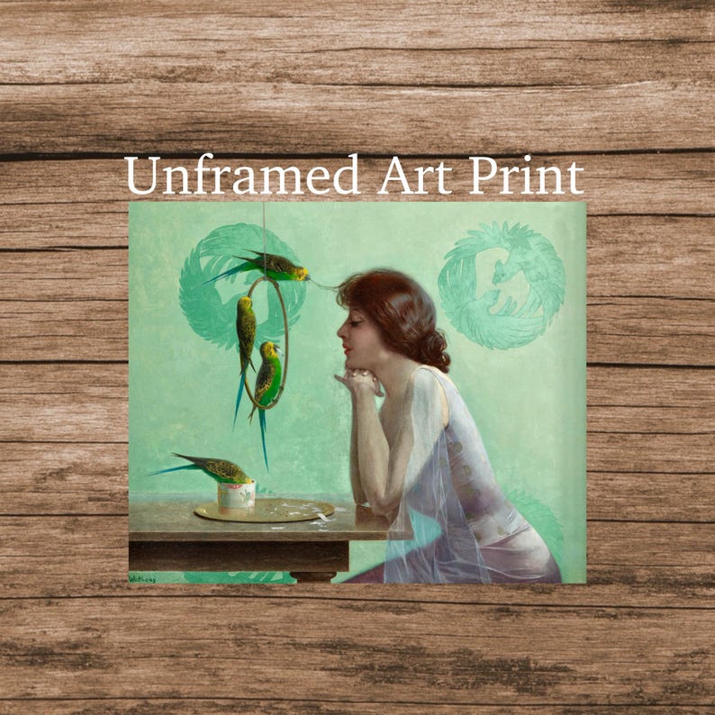The Parakeet Ring, Vintage Parakeet Budgie Art, Parrot Art Print ...