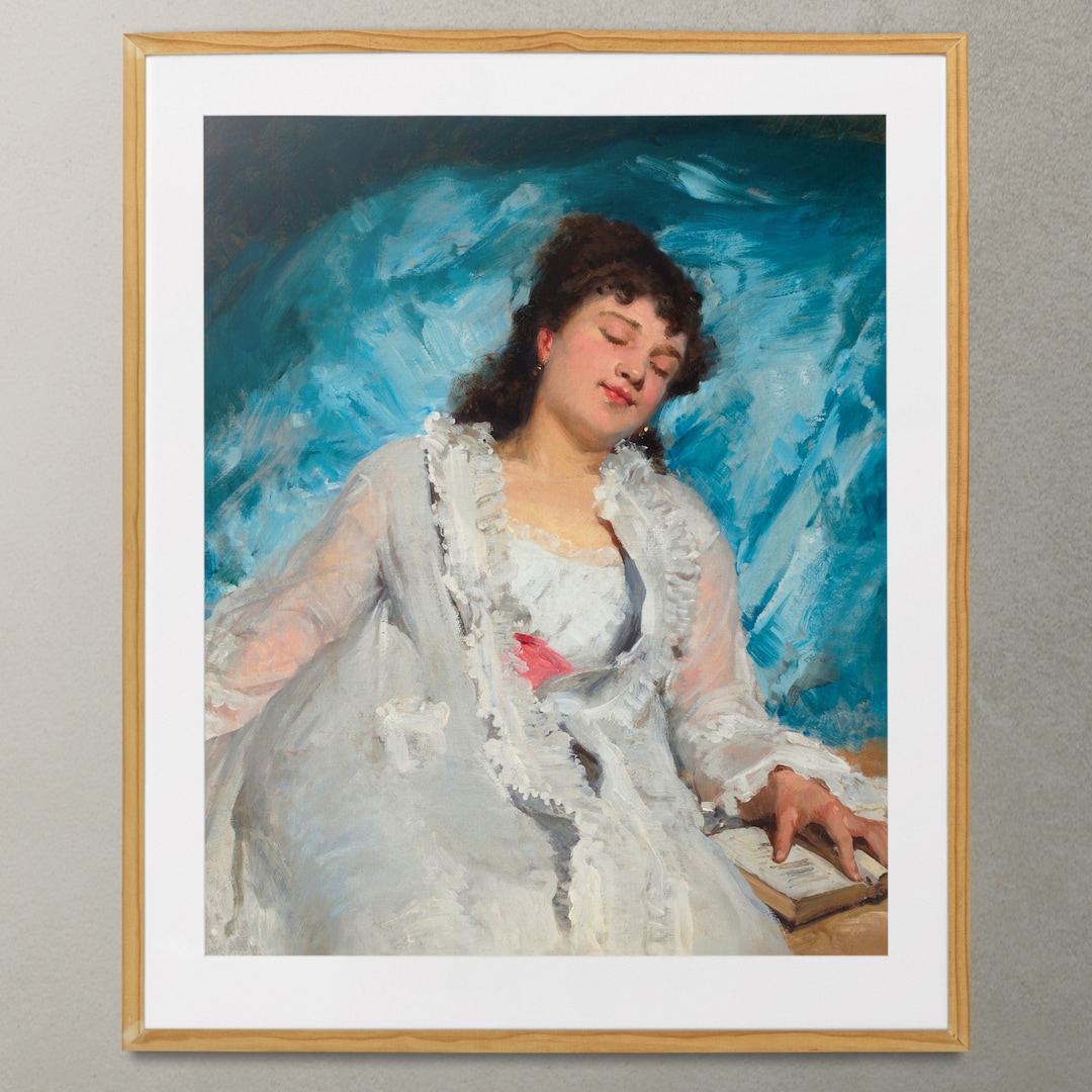 Victorian Young Lady Napping, Aqua Blue and White, Victor Gabriel ...