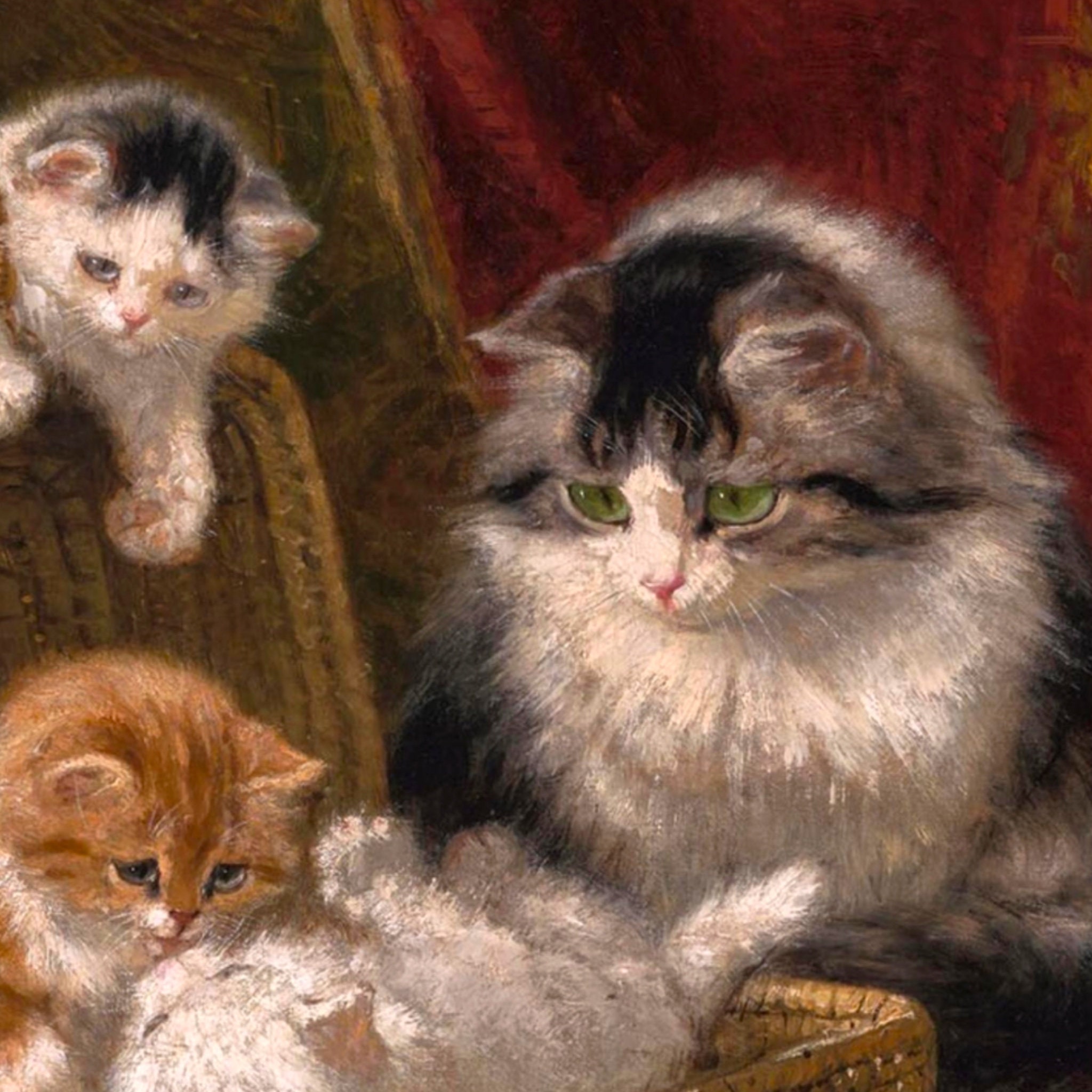 Cute Playful Victorian Cat With Kittens Painting Henriette - Etsy