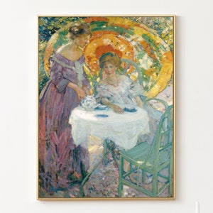 Afternoon Tea, Edwardian Impressionist Painting, Two Women, Colorful ...
