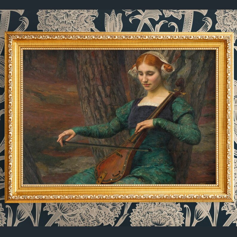 Pre-raphaelite Medieval Maiden Playing Music Edgar Maxence - Etsy
