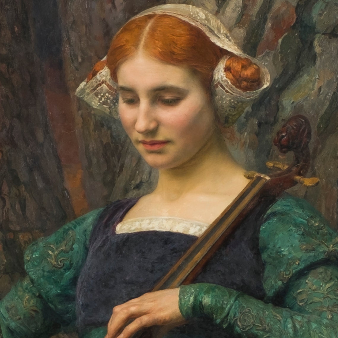 Pre-raphaelite Medieval Maiden Playing Music Edgar Maxence - Etsy