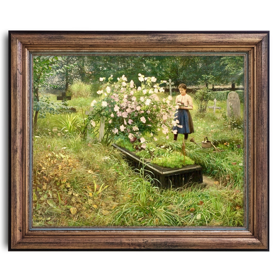 Graveyard Scene, Old Cemetary With Pink Roses, Overgrown Landscape ...