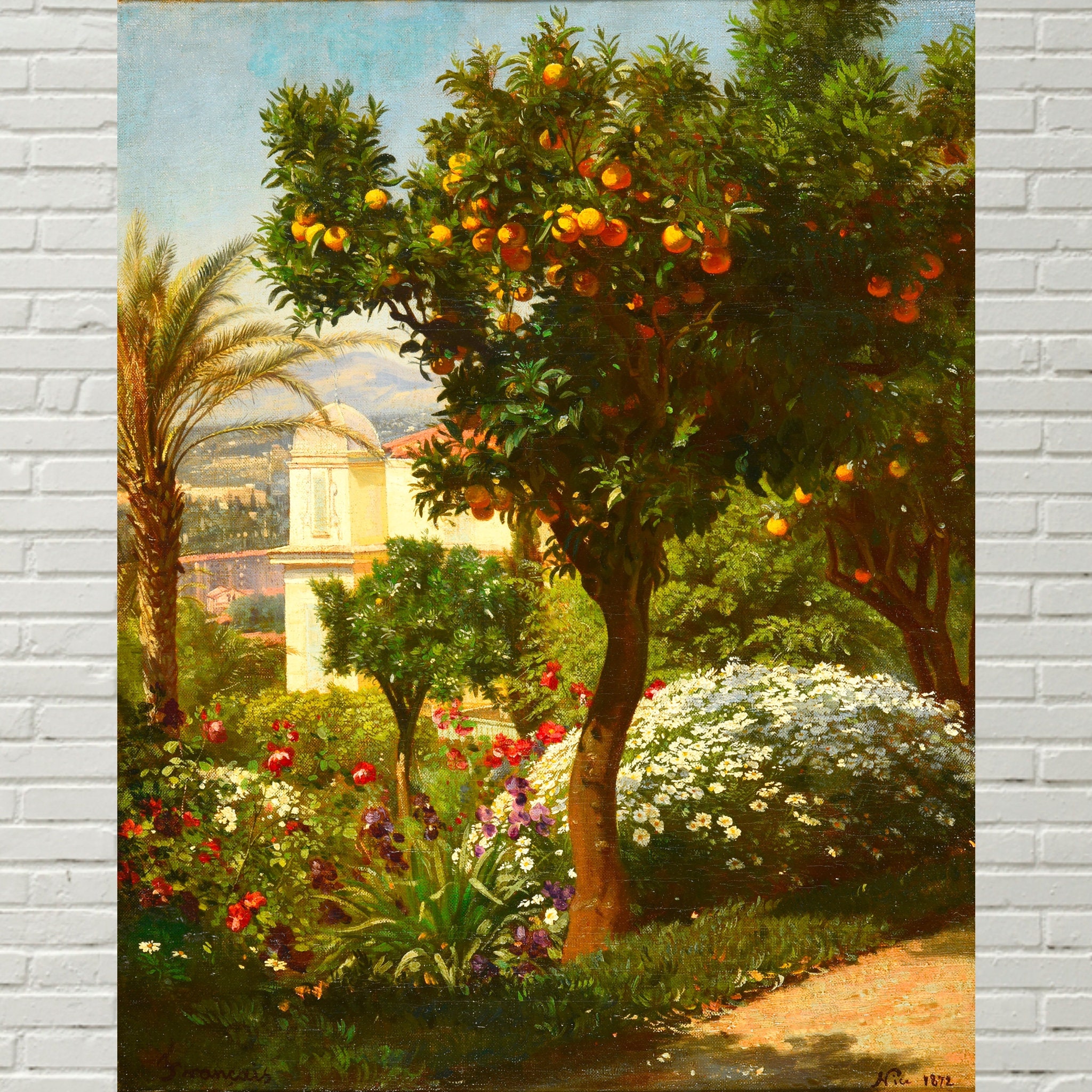 Antique Reproduction Landscape With Orange Tree, French Landscape With ...