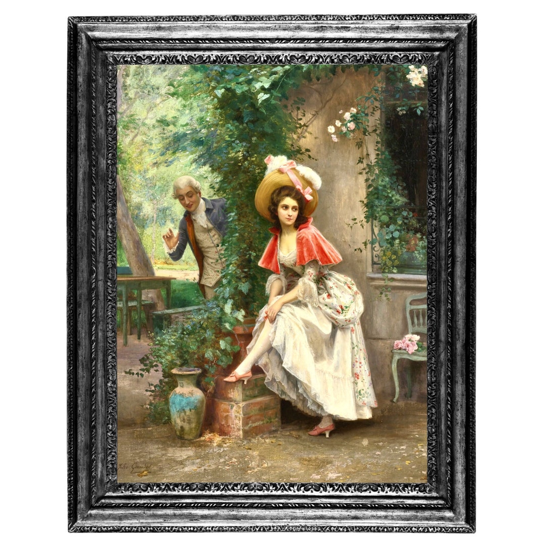 Funny Belle Epoque Victorian Art With Coy Woman and Creeper Man in ...