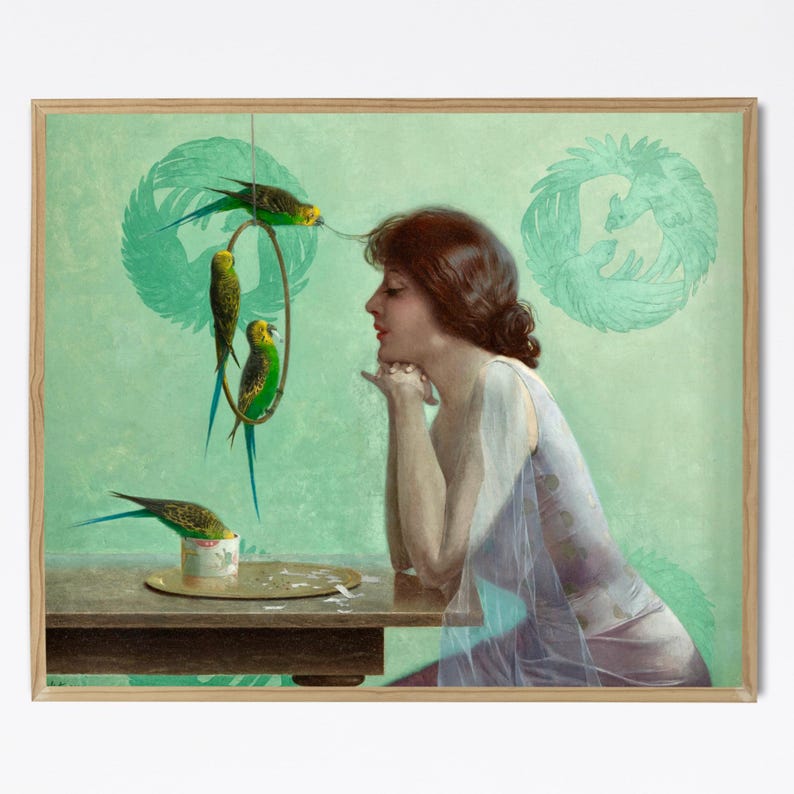 The Parakeet Ring, Vintage Parakeet Budgie Art, Parrot Art Print ...