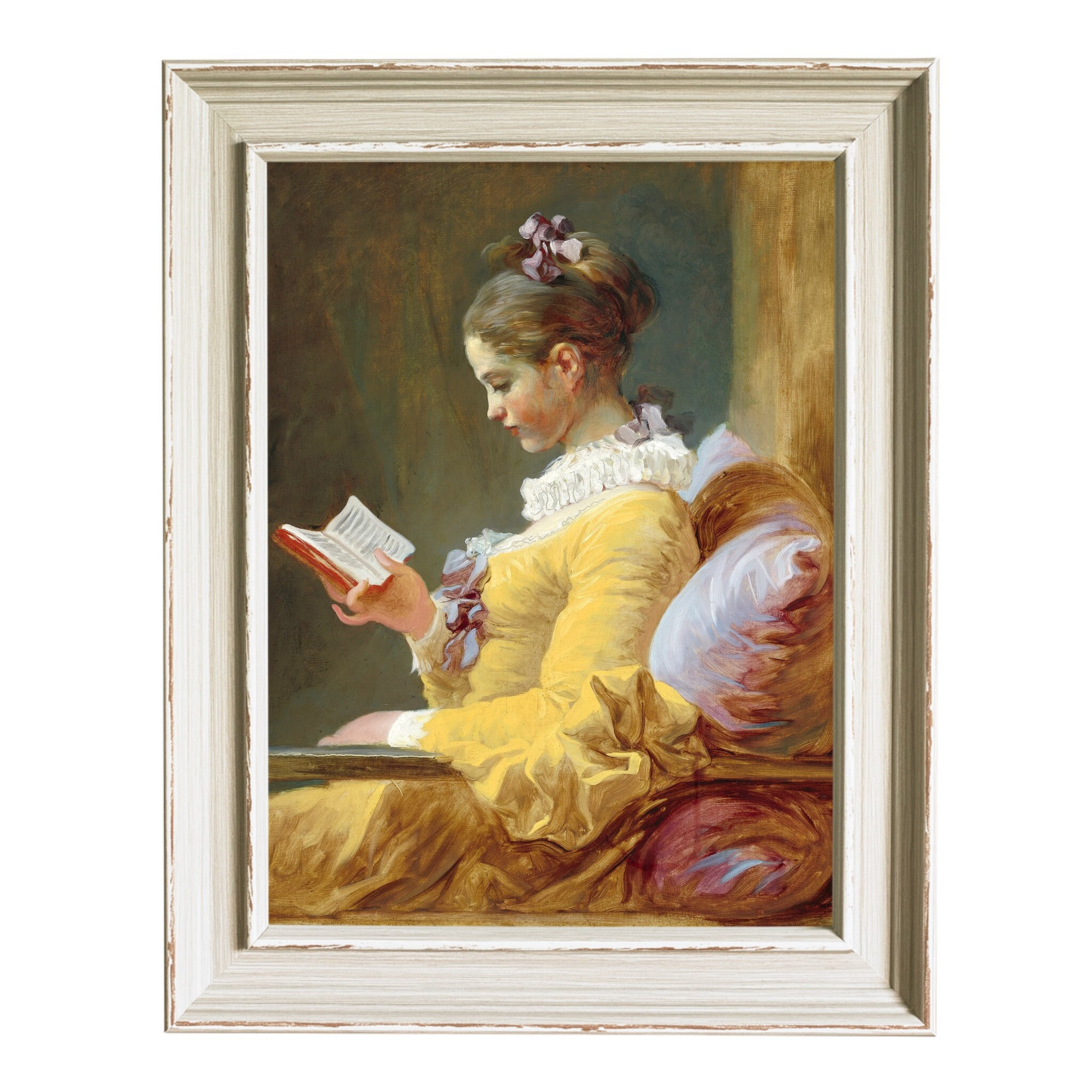 Girl in a Yellow Dress Reading a Book, High Quality Fine Art Print ...