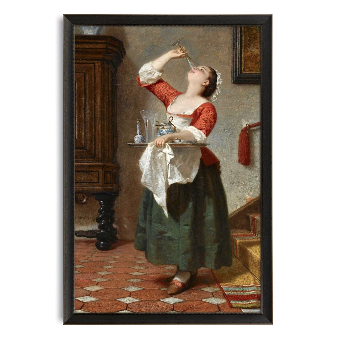 Cute Victorian Painting, A Maid, Funny Antique Painting, Fine Art Print ...