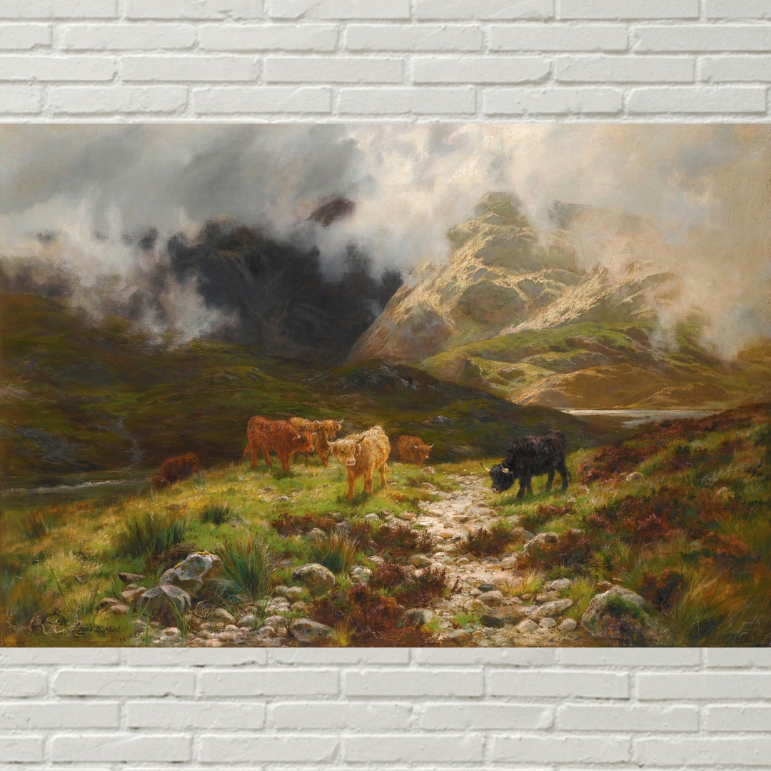 Highland Cows in Scotland, Antique Vintage Painting, High Quality Art ...