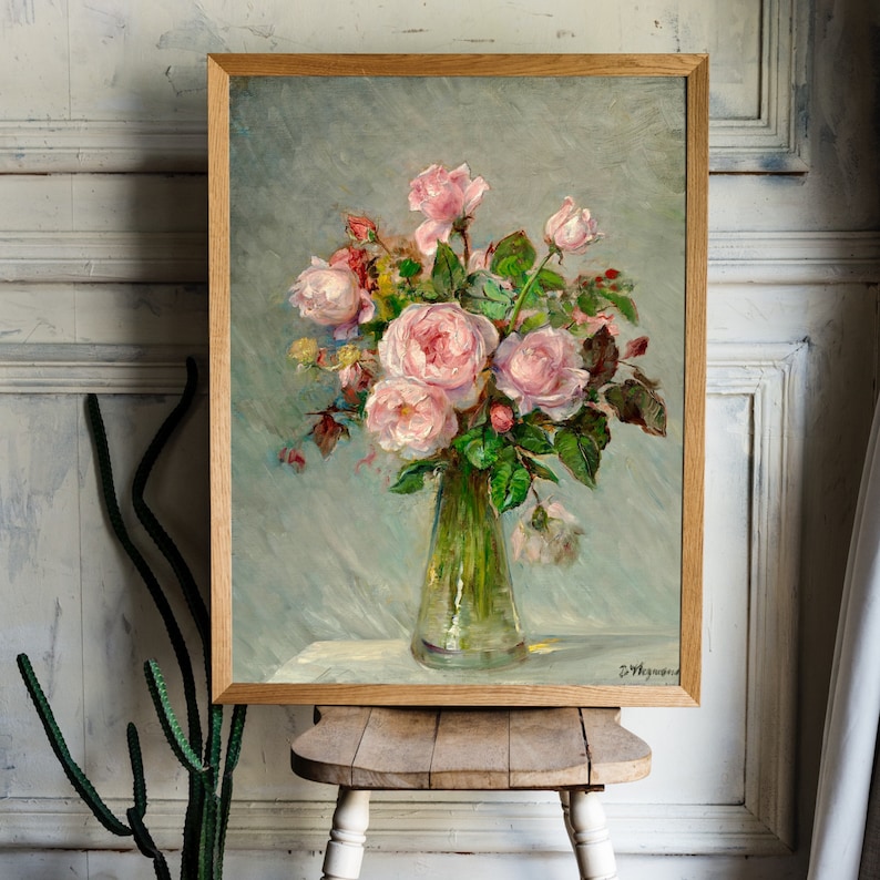 Pink Roses Painting, Pink Flowers Still-life, Bertha Wegmann, High ...