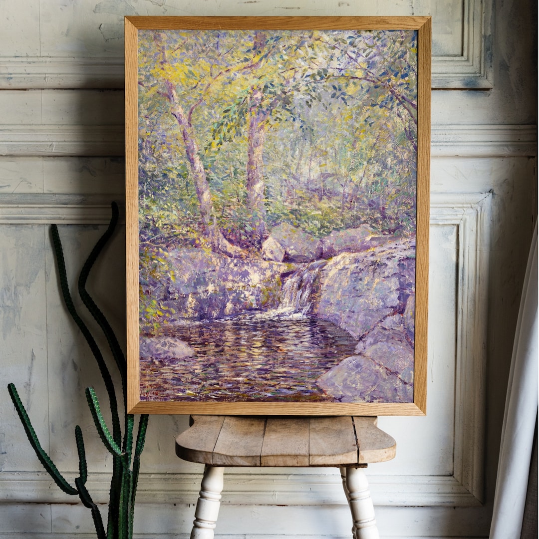 Light Purple Impressionist Art Print, the Waterfall, Antique Vintage ...