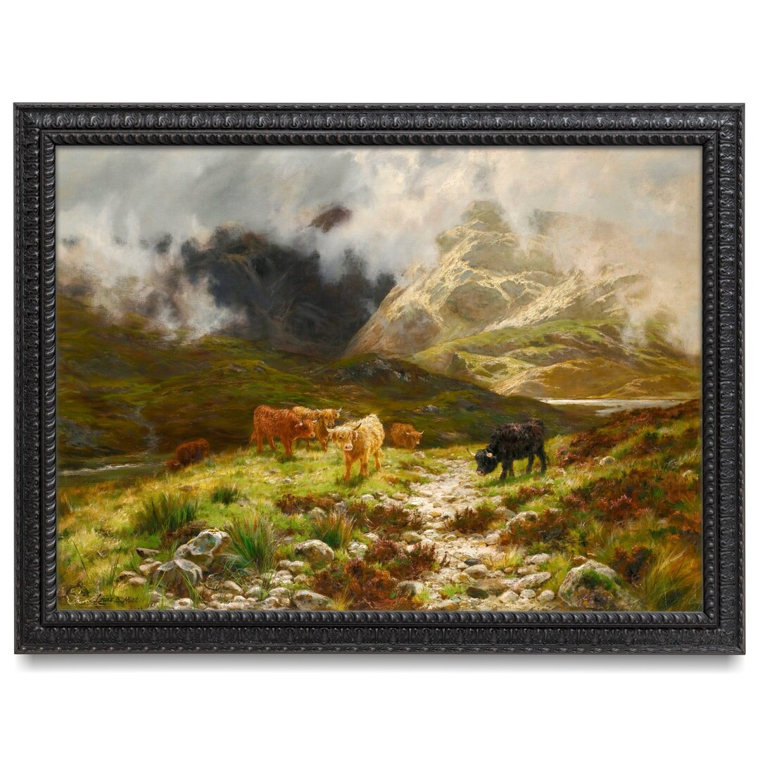 Highland Cows in Scotland, Antique Vintage Painting, High Quality Art ...