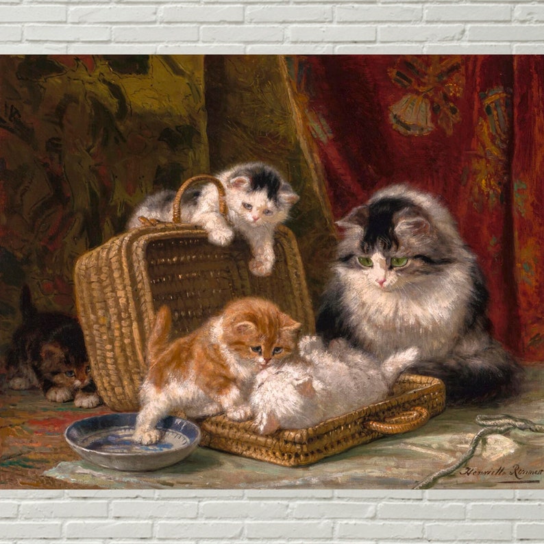 Cute Playful Victorian Cat With Kittens Painting, Henriette Ronner-knip ...