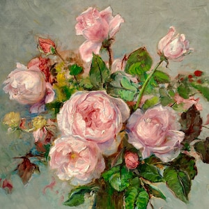 Pink Roses Painting, Pink Flowers Still-life, Bertha Wegmann, High ...