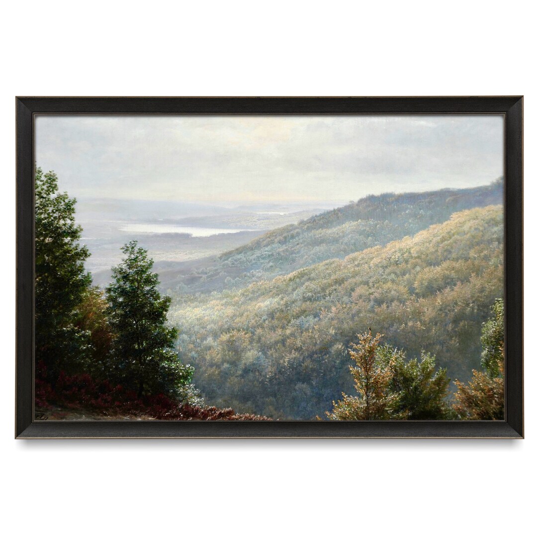 Misty Forest View Landscape Art Print, Landscape Painting of Trees ...