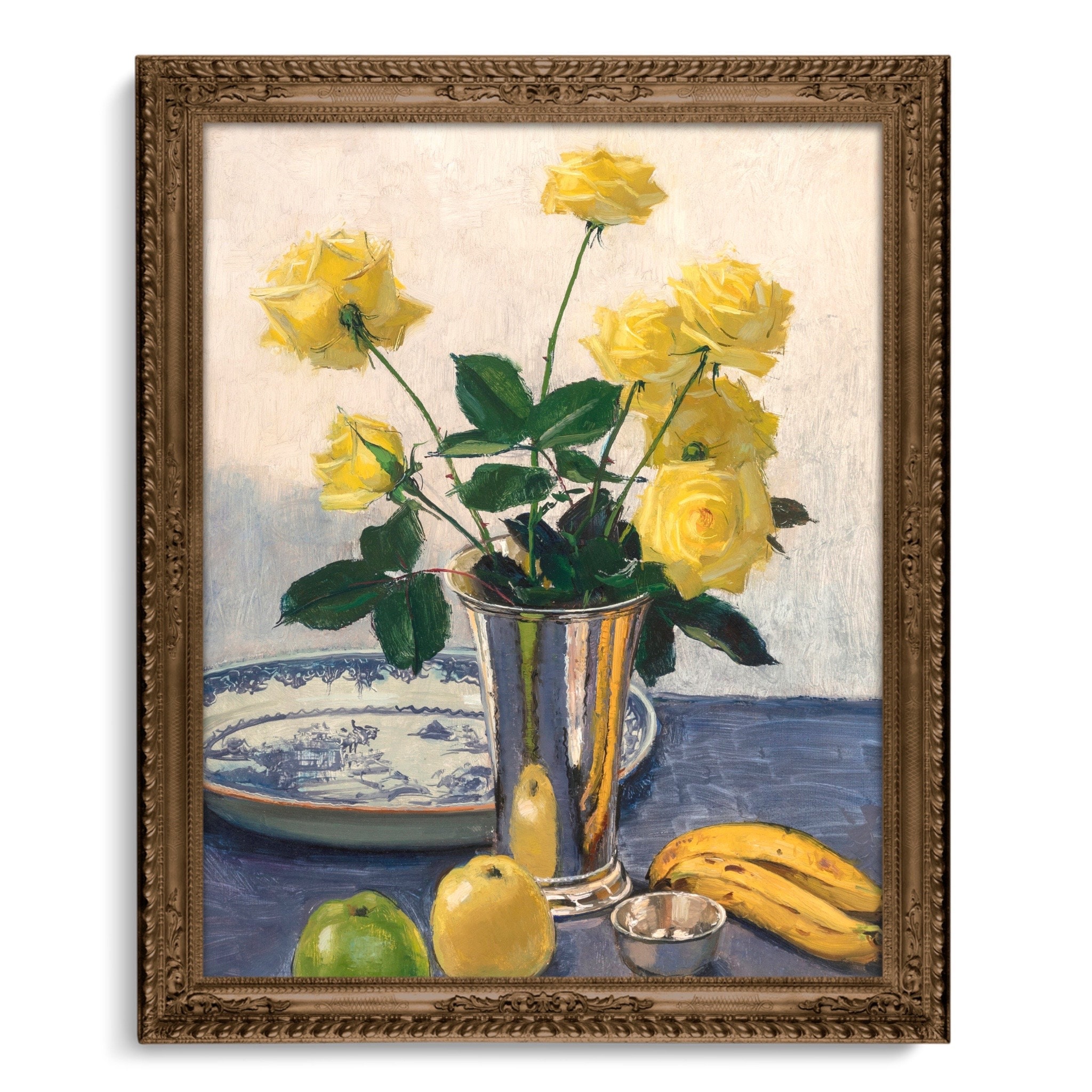 Vintage Still-life With Yellow Roses and Fruit High Quality - Etsy