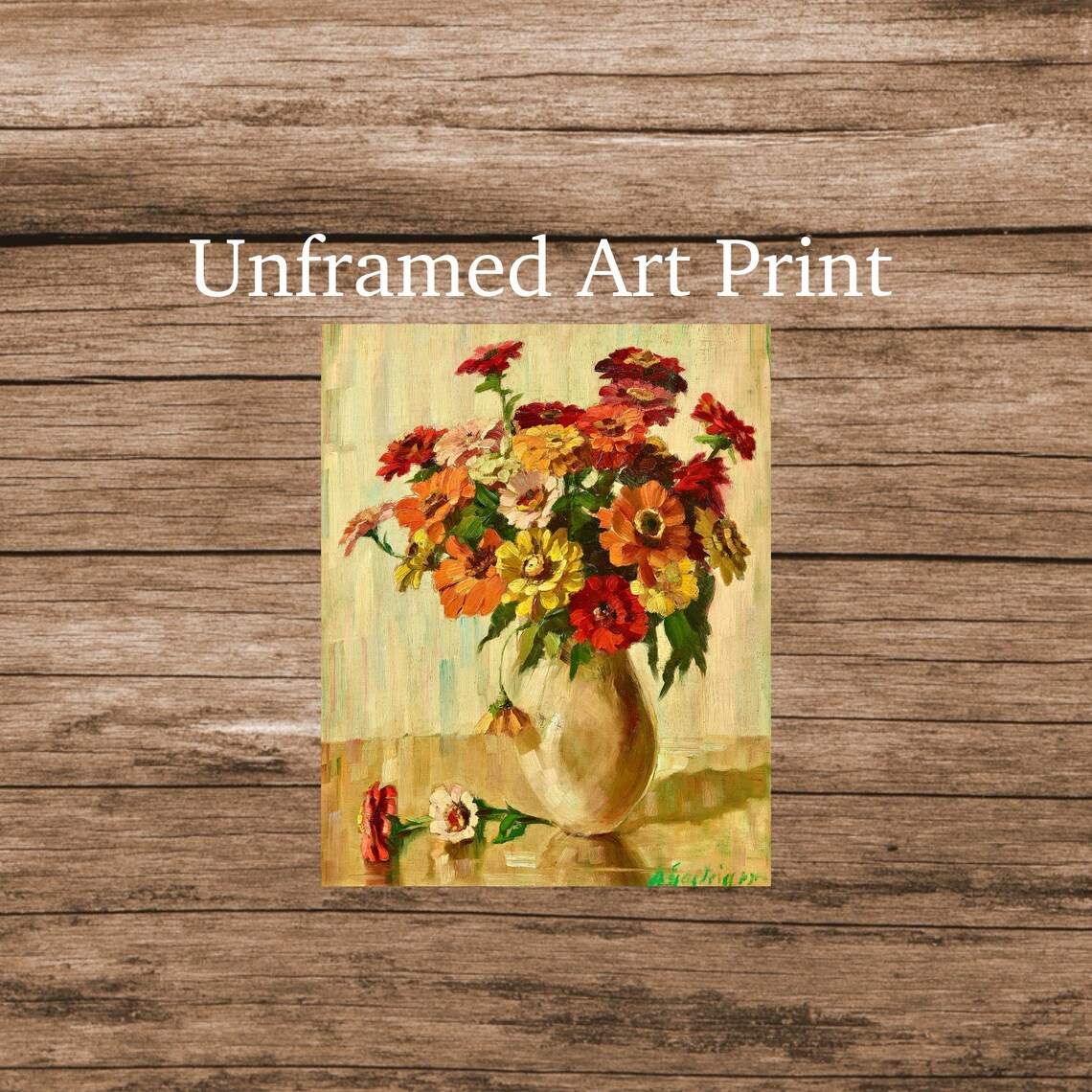 Zinnias Still Life Reproduction Vintage Art Print, Zinnia Painting ...