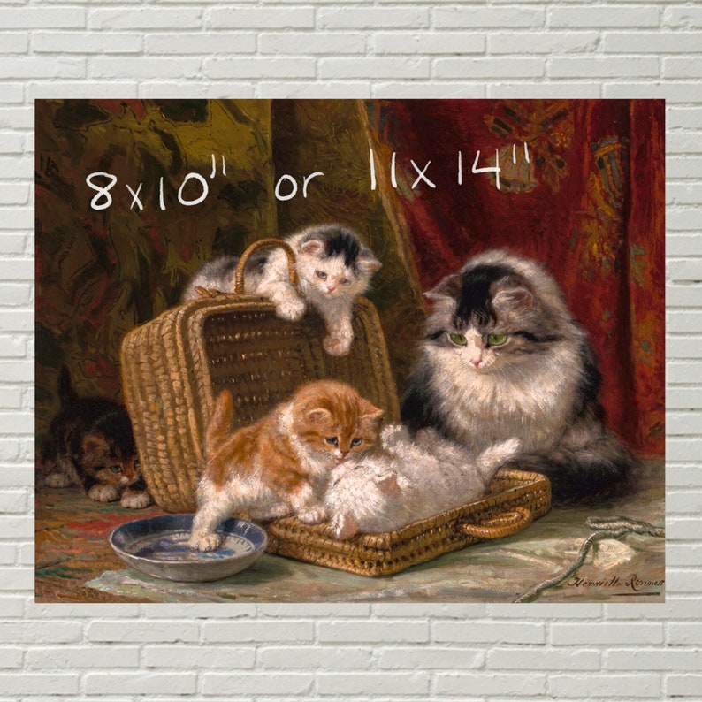 Cute Playful Victorian Cat With Kittens Painting Henriette - Etsy
