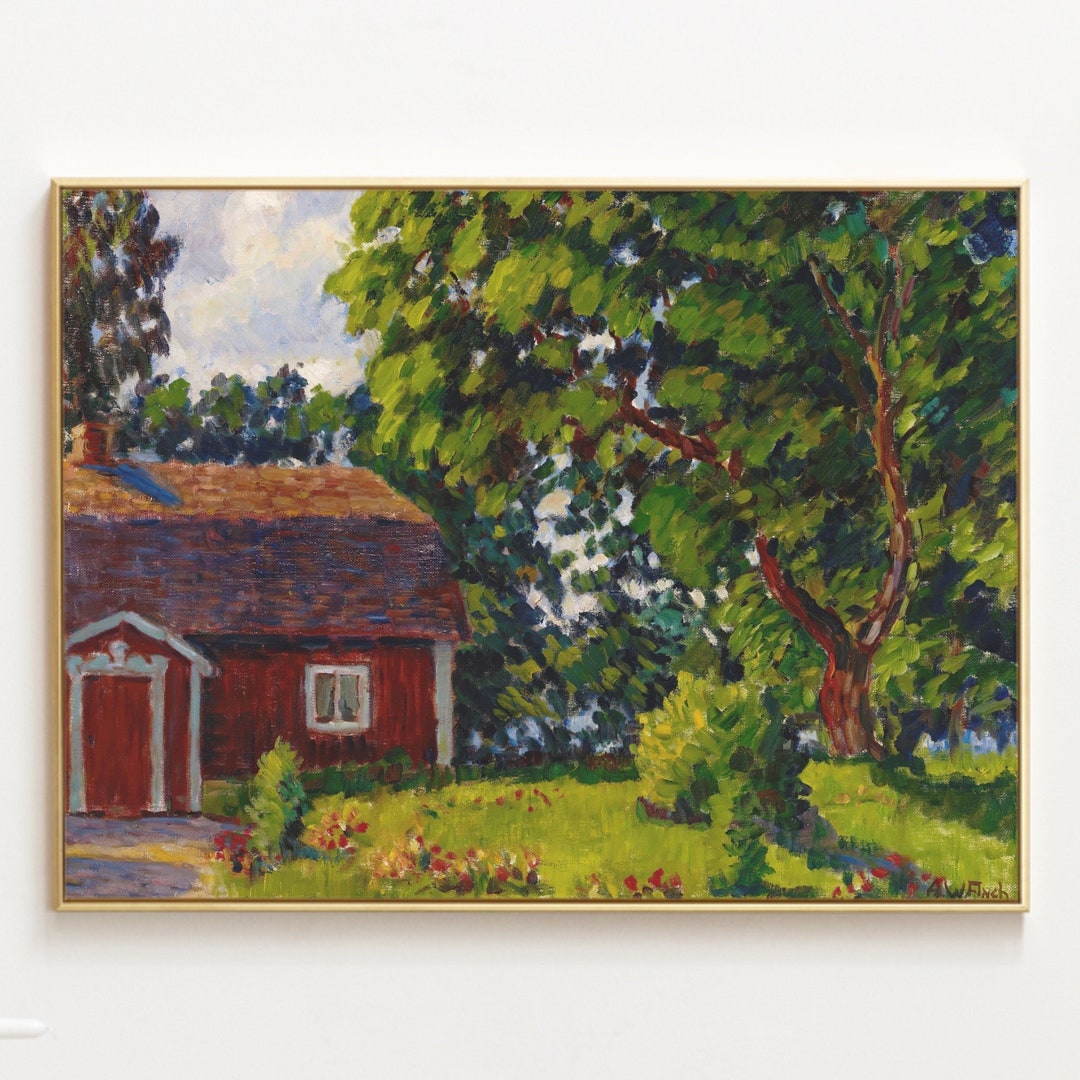 Scandinavian Impressionist Landscape With Red House, High Quality Art ...
