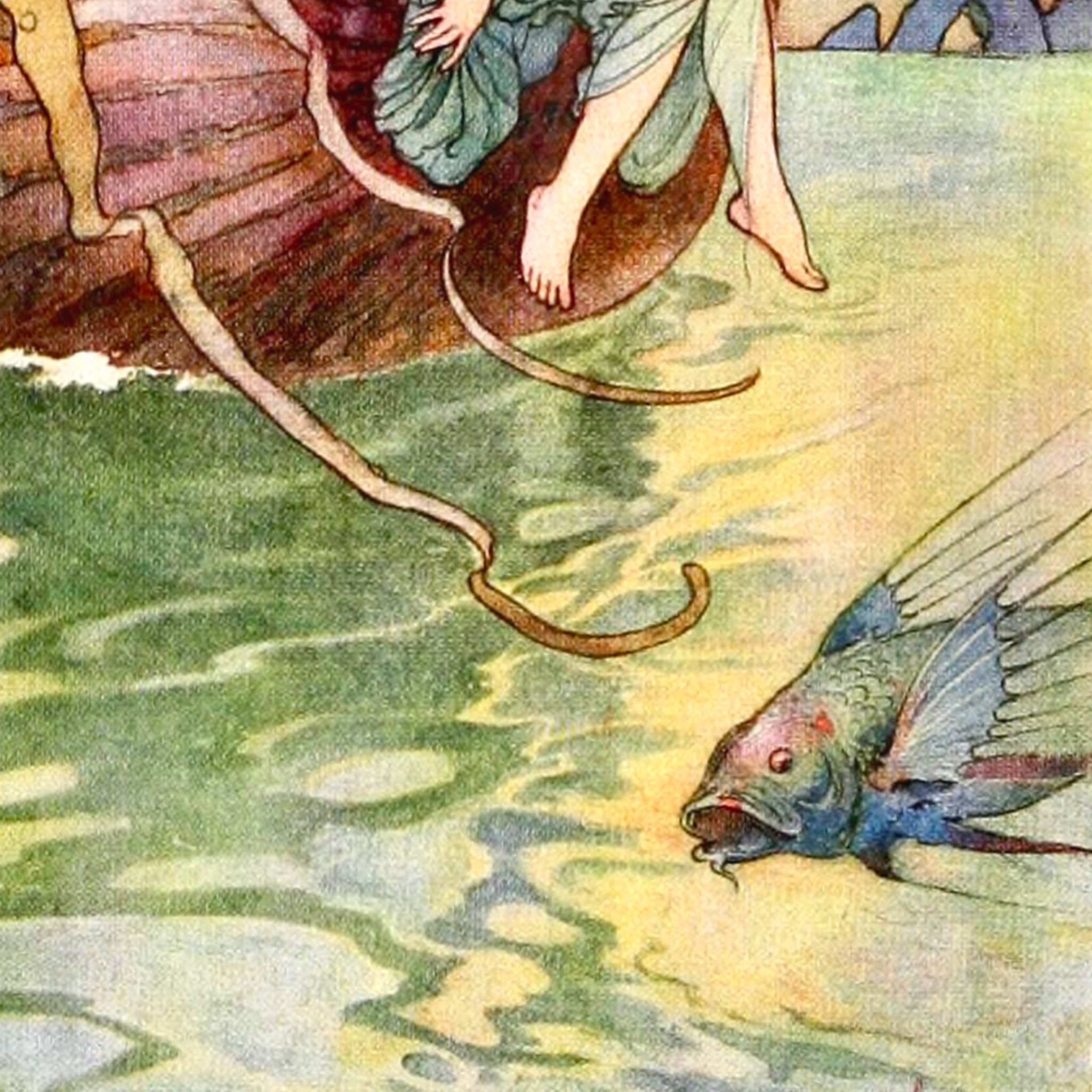 Vintage Fairy Illustration With Octopus, Fairy in Shell Boat, "the ...