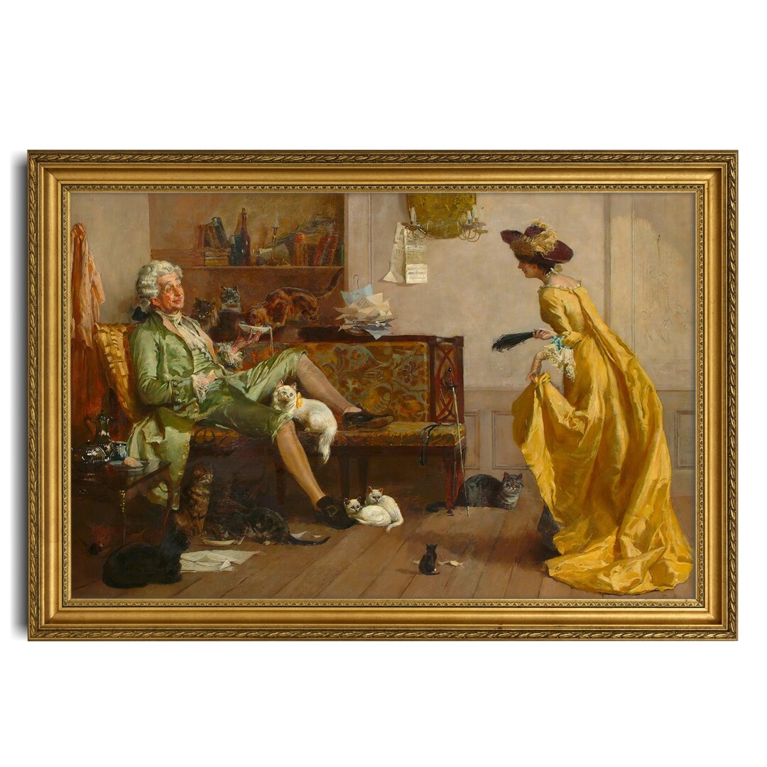 Rococo Eccentric Cat Lover Painting, High Quality Fine Art Print, Man ...