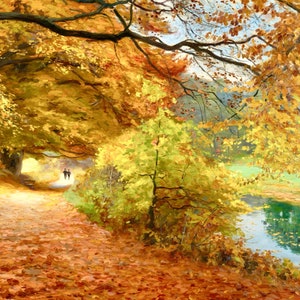 Wooded Path in Autumn, Victorian Lady Impressionist Painting With Fall ...