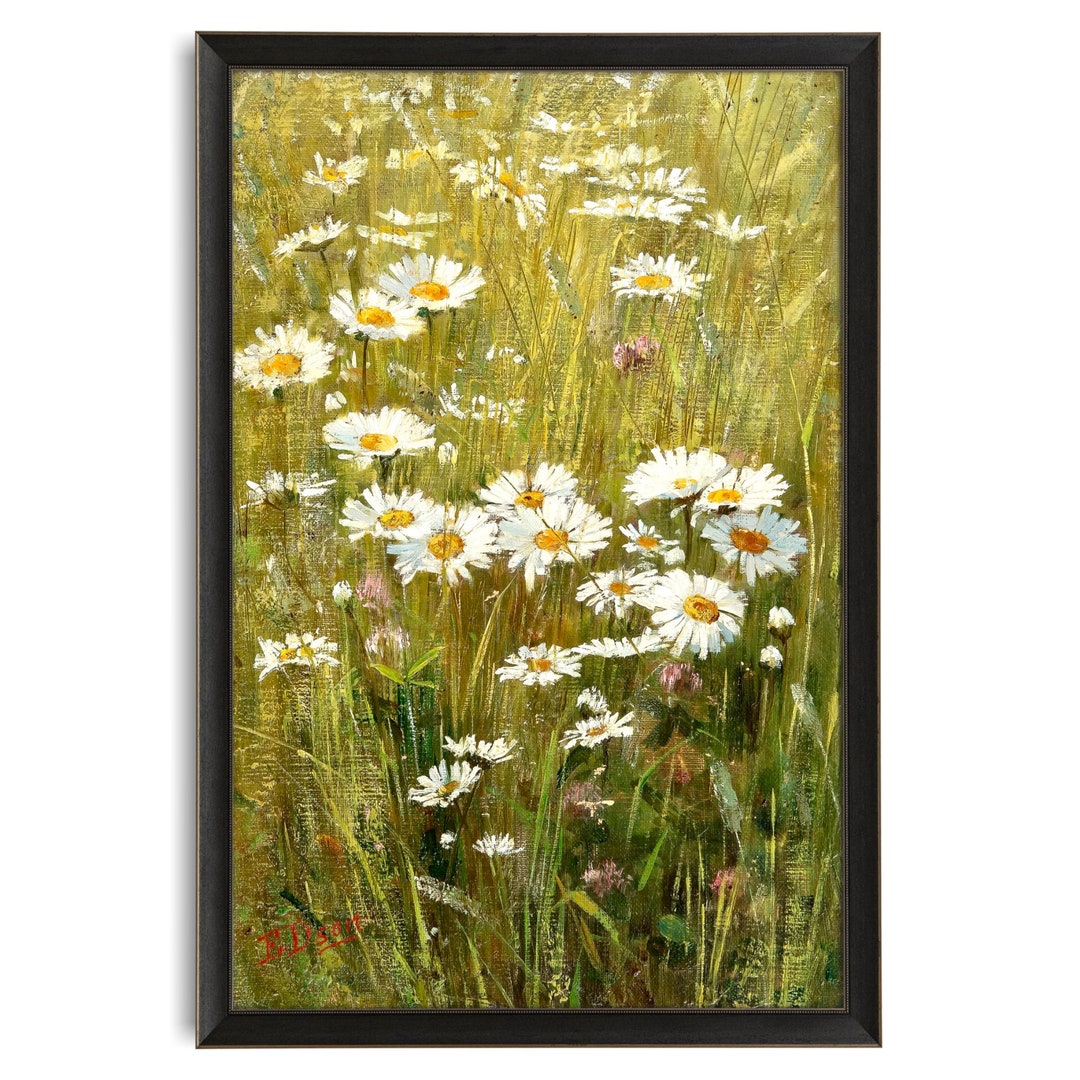 Daisies Art Print, Reproduction Antique Flower Meadow Landscape ...