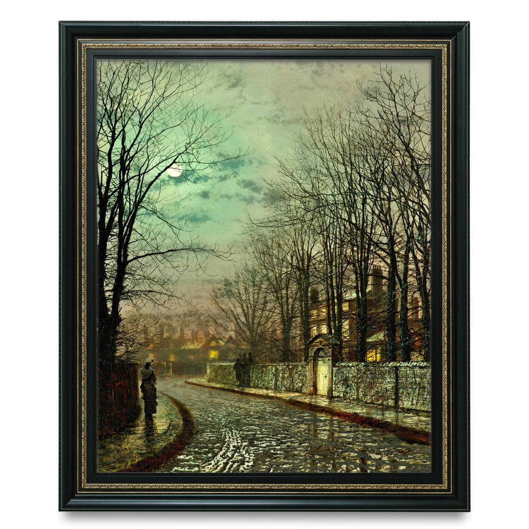 Rainy Night, Moonlit Landscape, the Tryst, Antique Night Scene, John ...