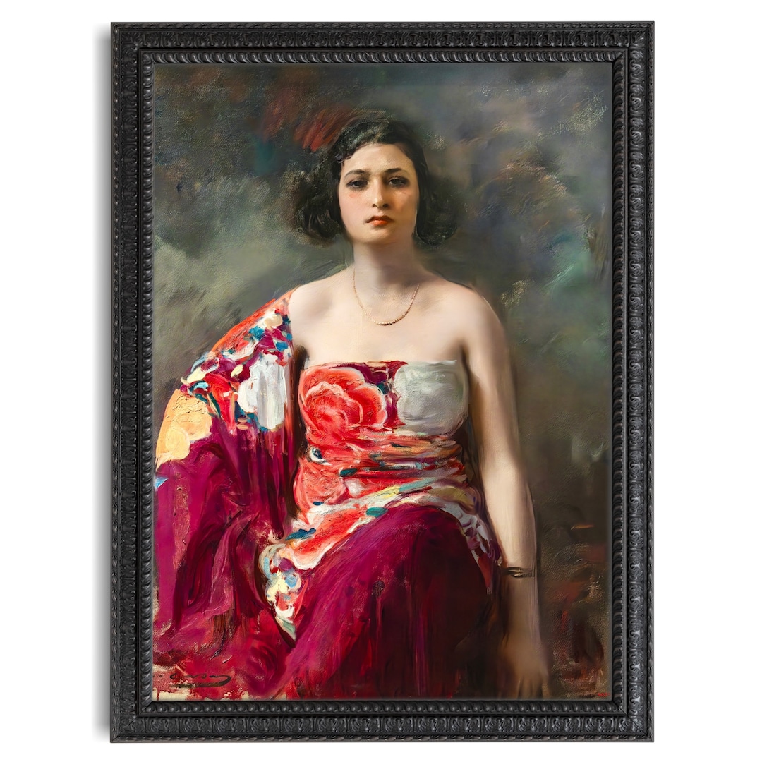 Spanish Lady, La Trini, Vintage Portrait, Ramon Casas, Red Rose ...