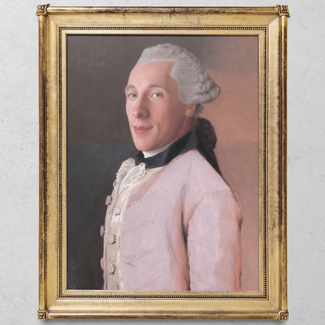 Rococo Portrait Very Handsome Man in Pink, Man With Powdered Wig, High ...