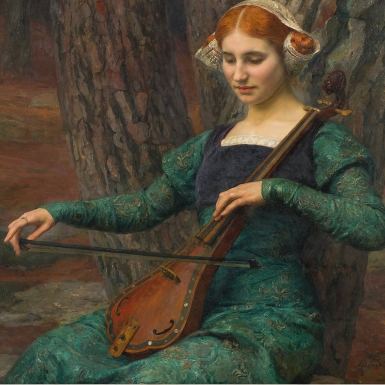Pre-raphaelite Medieval Maiden Playing Music Edgar Maxence - Etsy