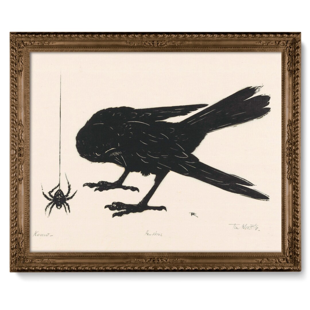 Vintage Pen and Ink Crow Raven Print, Crow and Spider, High Quality Art ...