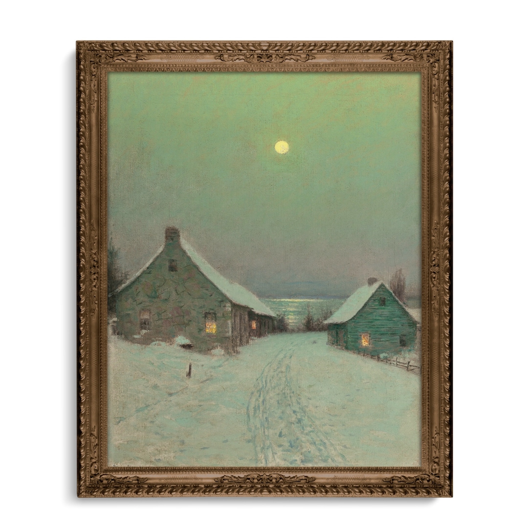 Antique Snow Painting Art Print, Christmas Eve, Winter Landscape ...