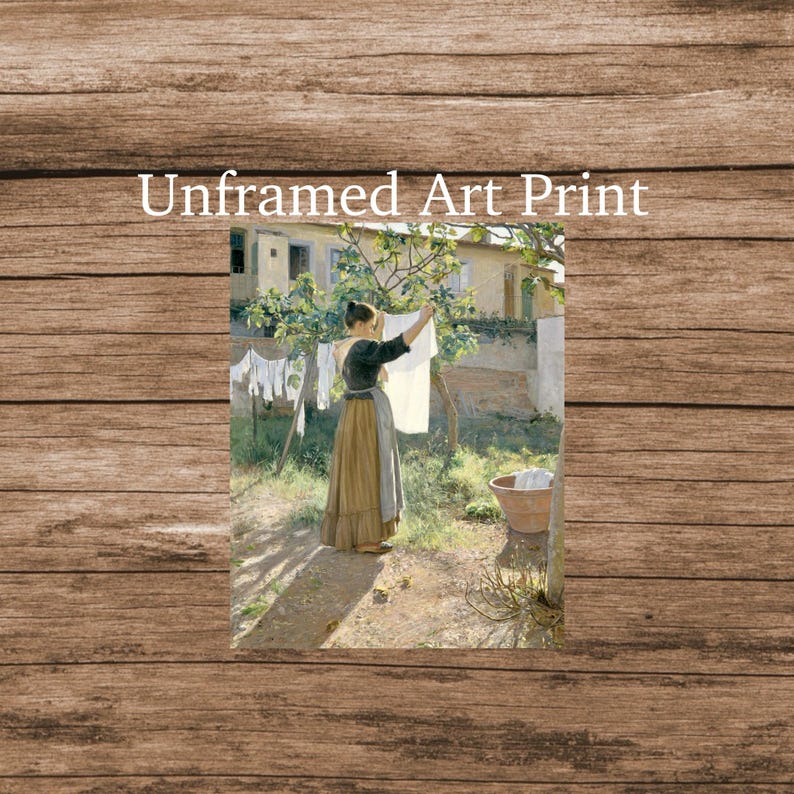 A Sunny Day, Laundry Room Art, Clothes on a Clothesline, Country ...