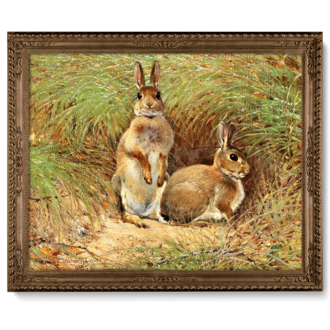 Vintage Bunny Painting, Wild Rabbits, High Quality Art Print, Brown ...
