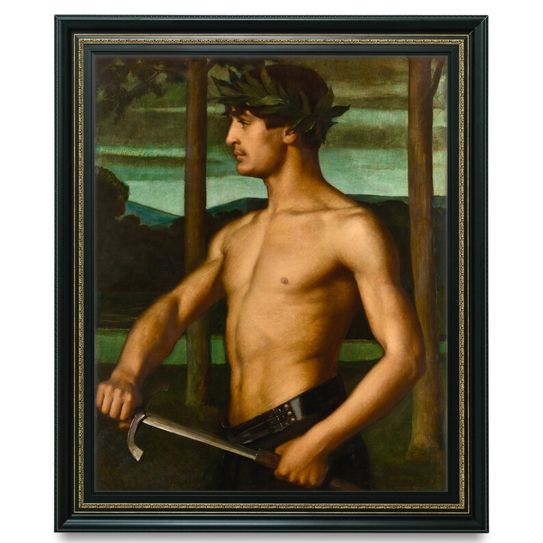 The Victor, Classical Male Painting, Man With Sword Wearing Laurels ...