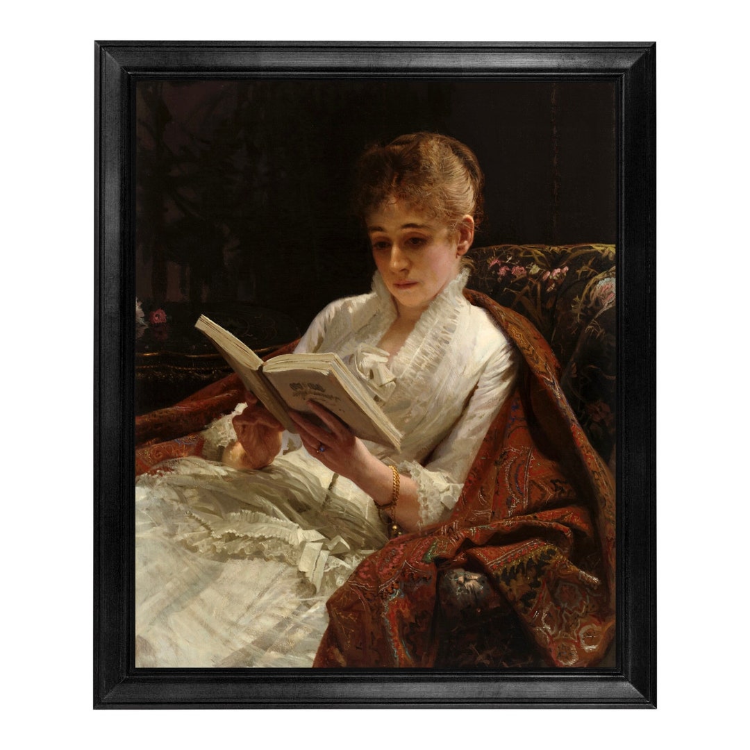 Victorian Woman Reading, Book Lovers Art, Lovely Moody Antique Art ...