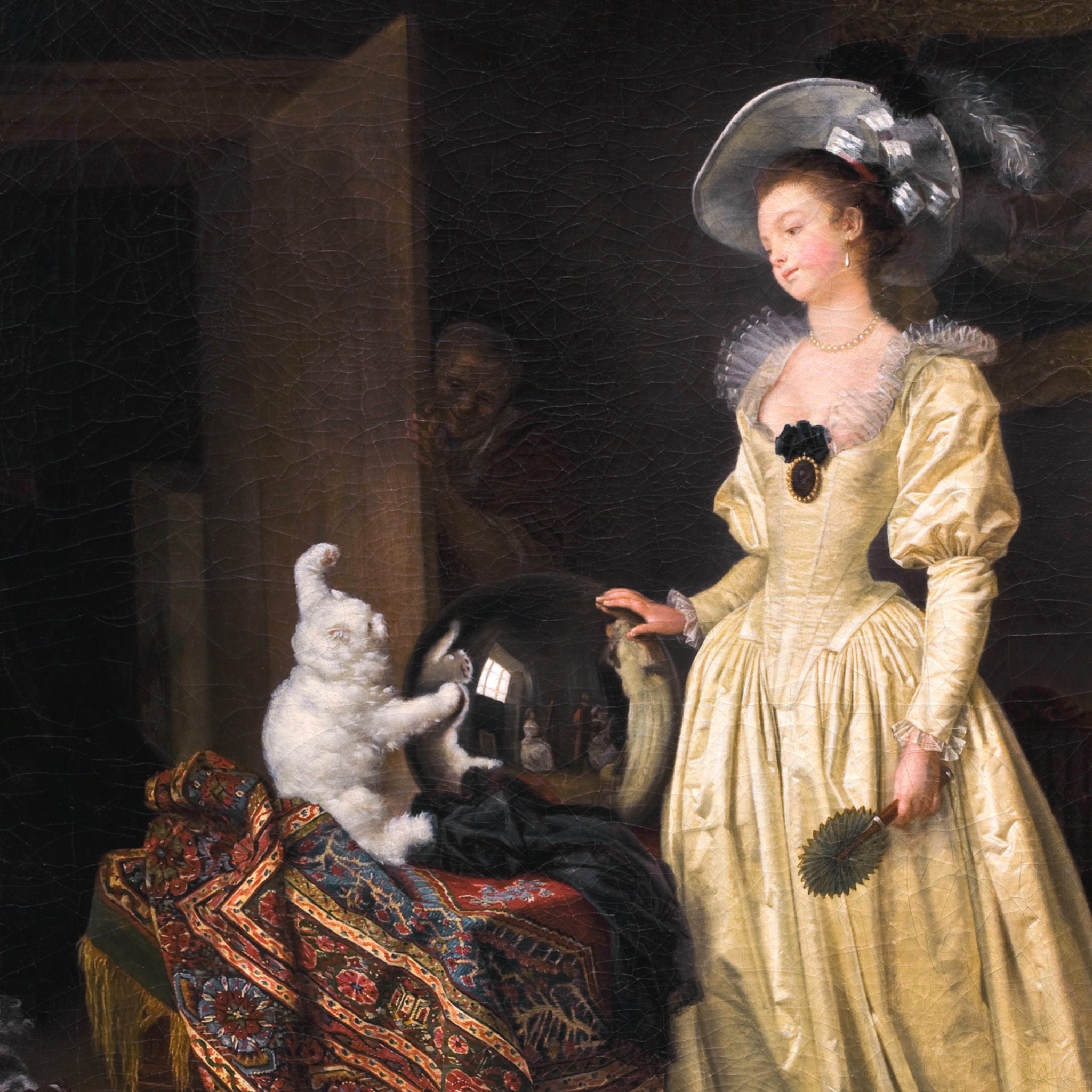 Rococo Crazy Cat Painting White Cat Antique Art High Quality - Etsy