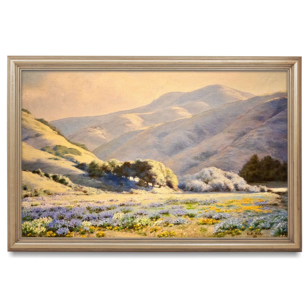 Vintage California Landscape With Wildflowers, California Poppies ...