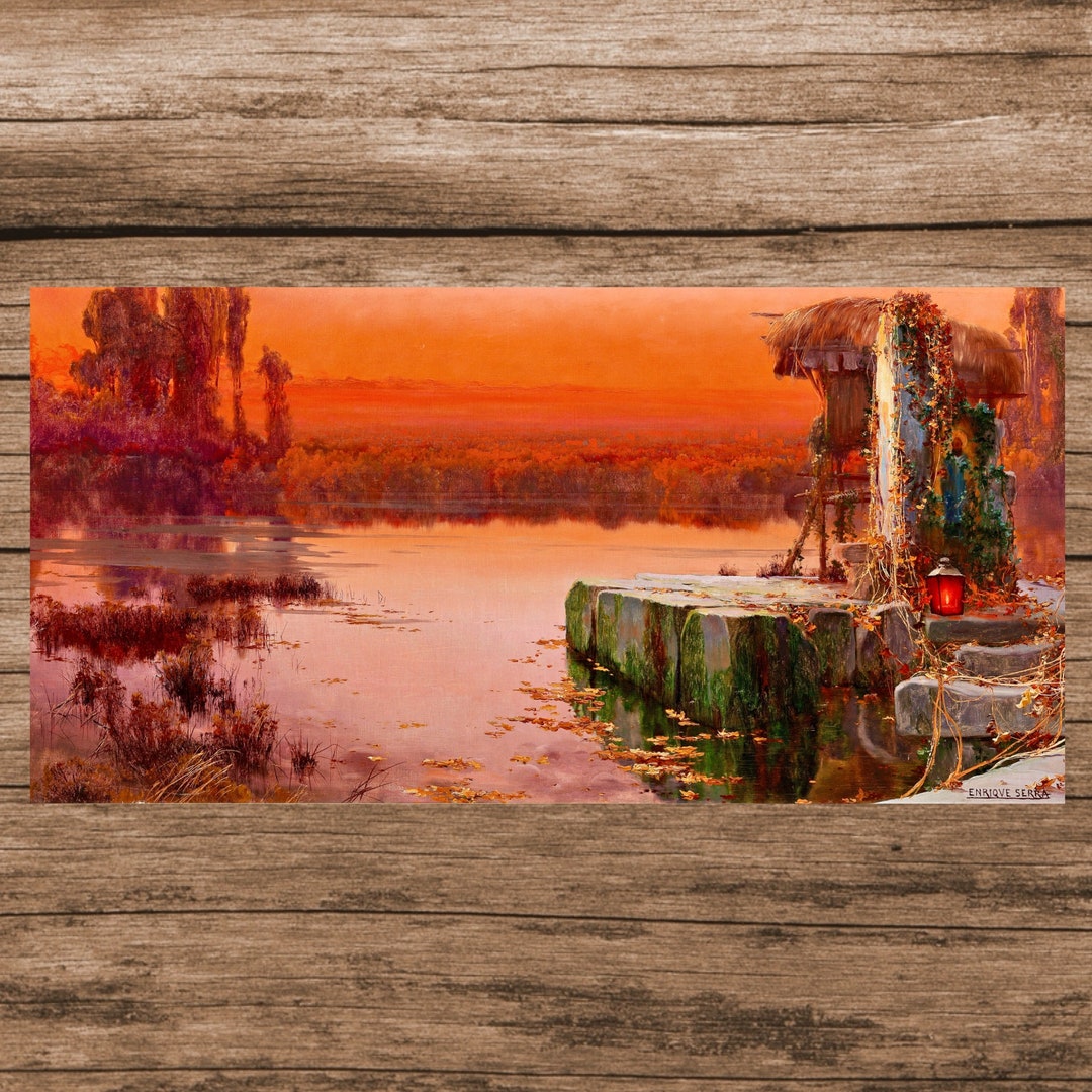 Moody Italian Orange Sunset Painting, 19th Century, Pontine Marshes ...