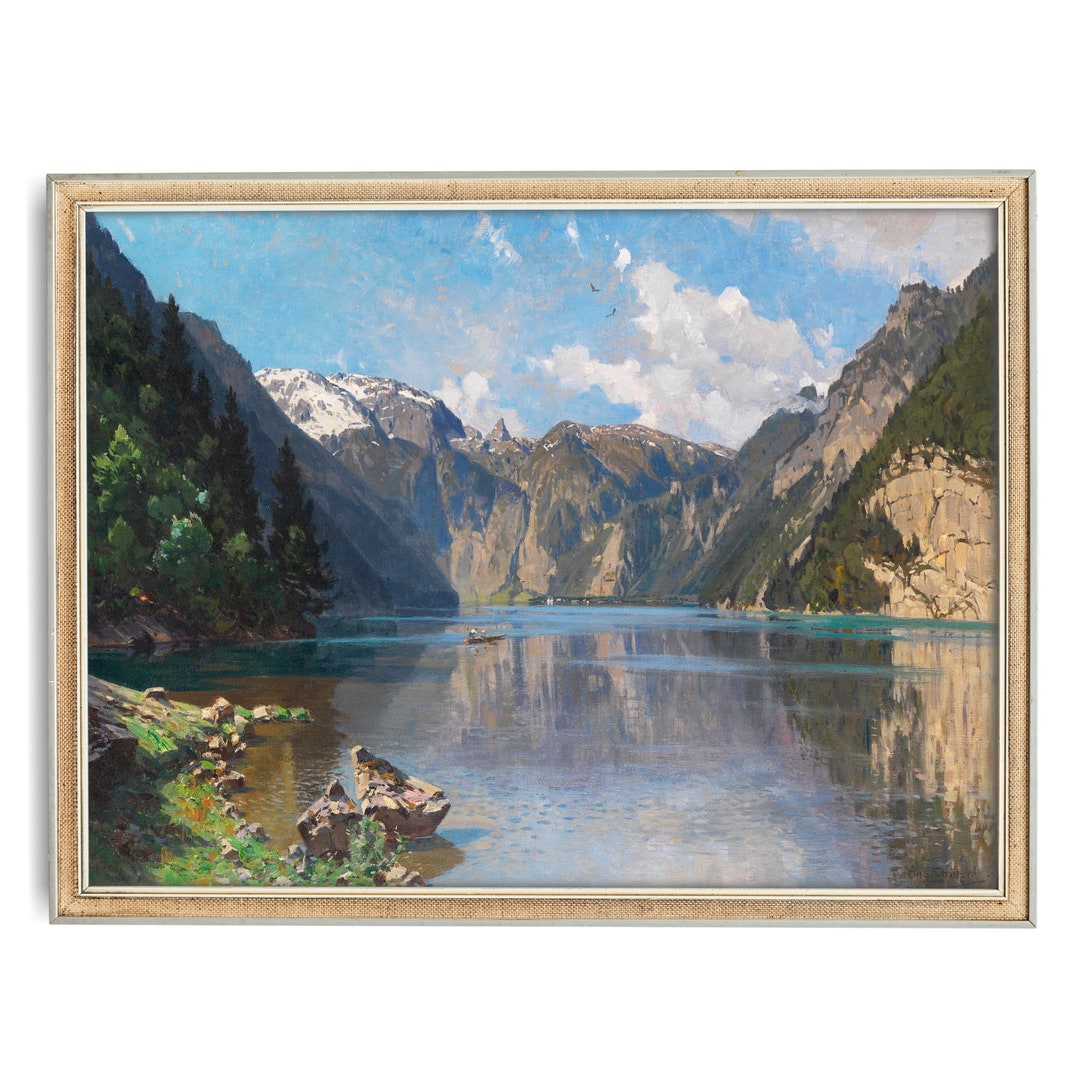 Beautiful Lake Painting, Bavarian Alps, High Quality Fine Art Print ...