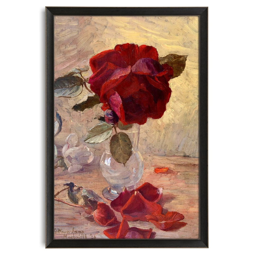 Red Rose Still Life Painting Art Print, Rose Wall Art, Red Flower Art ...