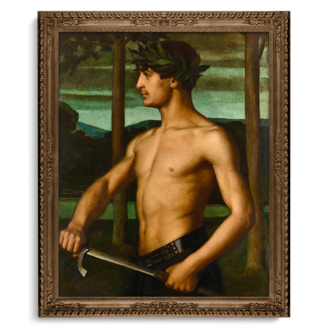 The Victor, Classical Male Painting, Man With Sword Wearing Laurels ...